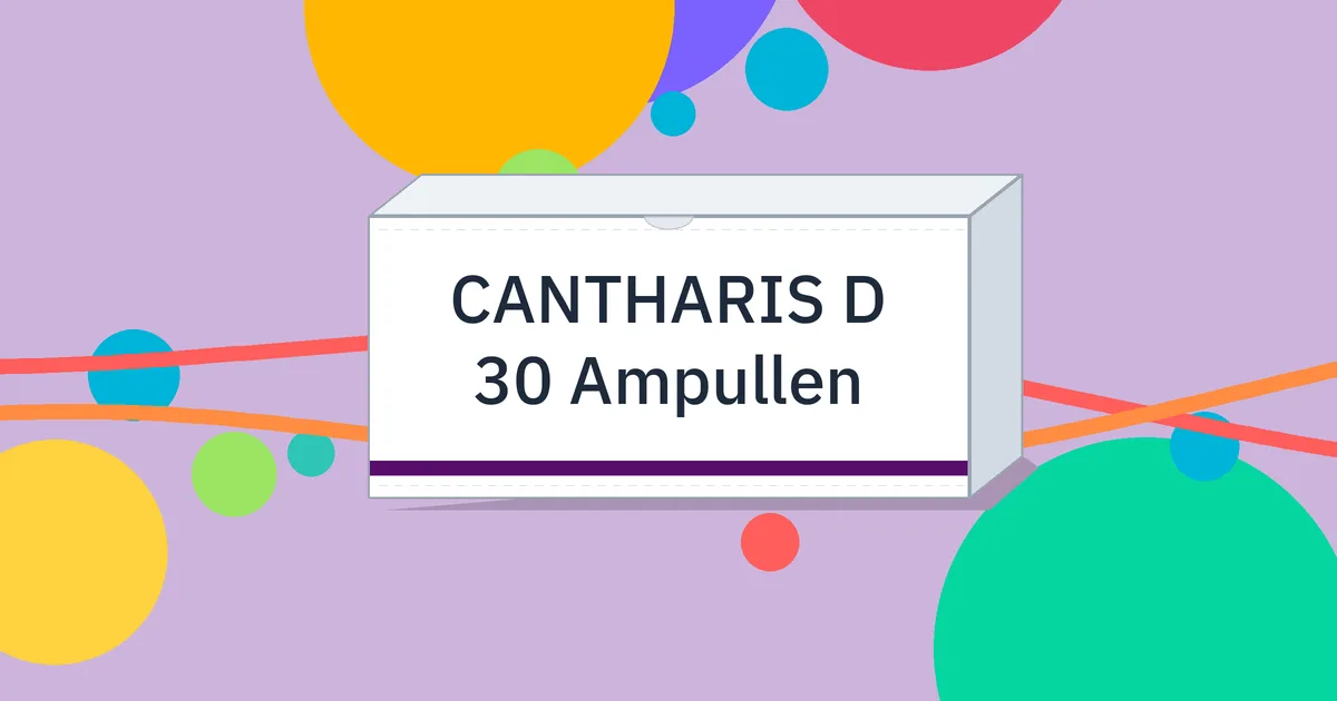 Symbolbild: Packung mit der Aufschrift CANTHARIS D 30 Ampullen (PZN 11704804) – Verfügbarkeit und Bezug in Apotheken in Frankfurt am Main