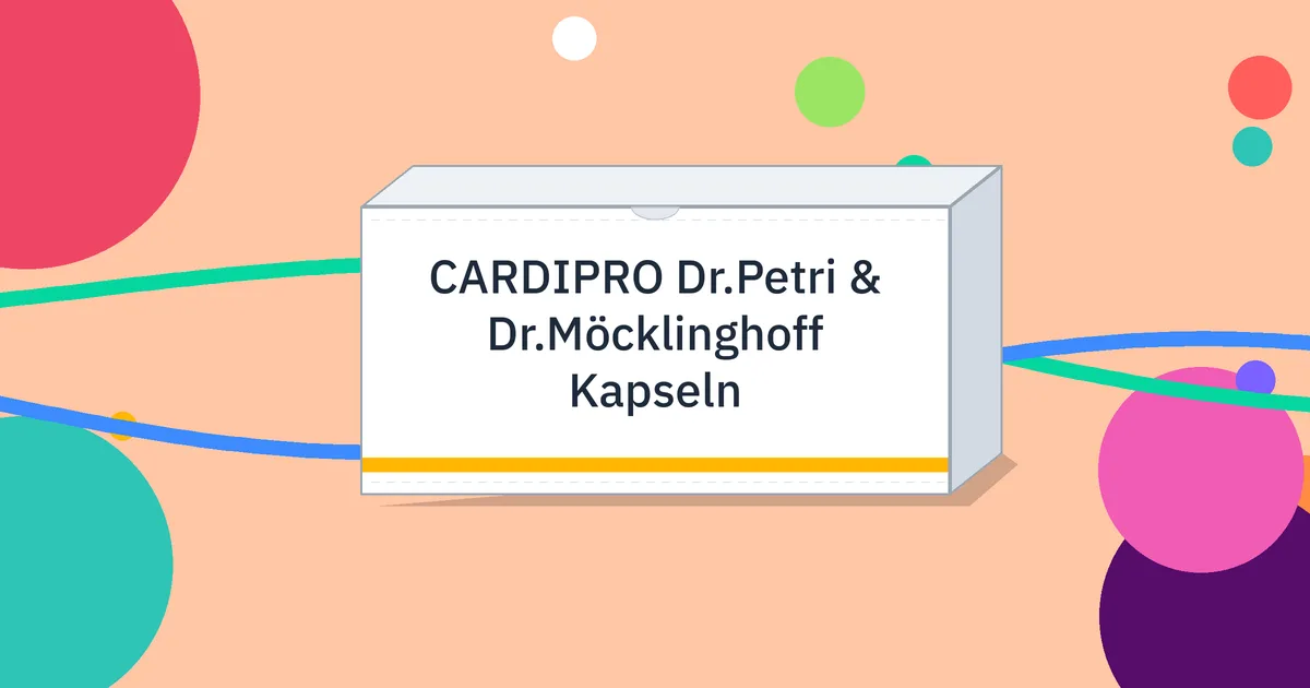 Symbolbild: Packung mit der Aufschrift CARDIPRO Dr.Petri & Dr.Möcklinghoff Kapseln (PZN 17531687) – Verfügbarkeit und Bezug in Apotheken in Frankfurt am Main