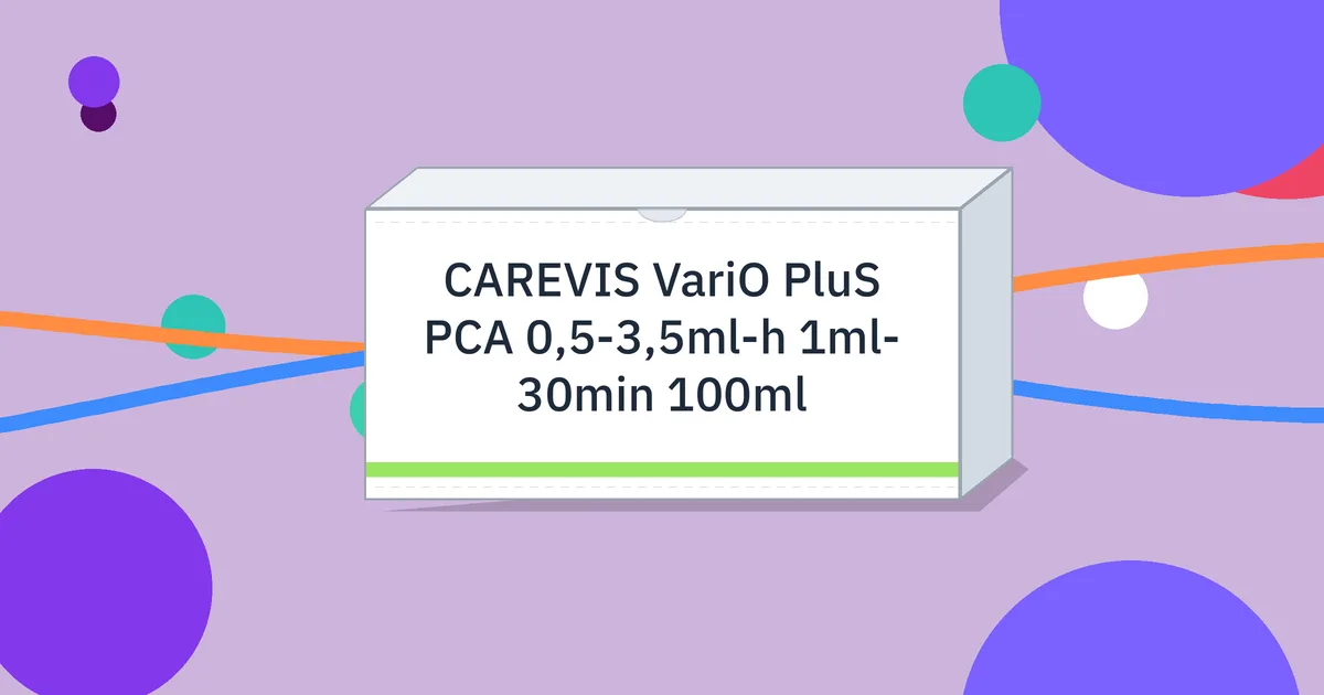 Symbolbild: Packung mit der Aufschrift CAREVIS VariO PluS PCA 0,5-3,5ml-h 1ml-30min 100ml (PZN 19125661) – Verfügbarkeit und Bezug in Apotheken in Frankfurt am Main