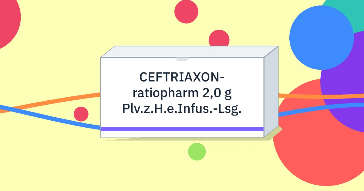 Symbolbild: Packung mit der Aufschrift CEFTRIAXON-ratiopharm 2,0 g Plv.z.H.e.Infus.-Lsg. (PZN 19053246) – Verfügbarkeit und Bezug in Apotheken in Frankfurt am Main