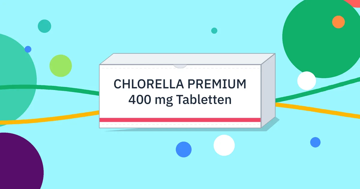Symbolbild: Packung mit der Aufschrift CHLORELLA PREMIUM 400 mg Tabletten (PZN 09463635) – Verfügbarkeit und Bezug in Apotheken in Frankfurt am Main