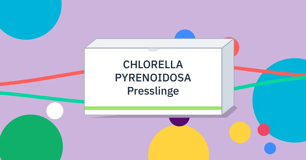 Symbolbild: Packung mit der Aufschrift CHLORELLA PYRENOIDOSA Presslinge (PZN 18815263) – Verfügbarkeit und Bezug in Apotheken in Frankfurt am Main