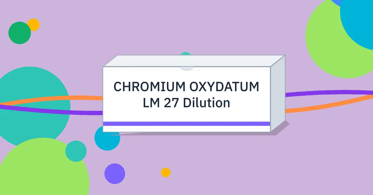 Symbolbild: Packung mit der Aufschrift CHROMIUM OXYDATUM LM 27 Dilution (PZN 13445689) – Verfügbarkeit und Bezug in Apotheken in Frankfurt am Main