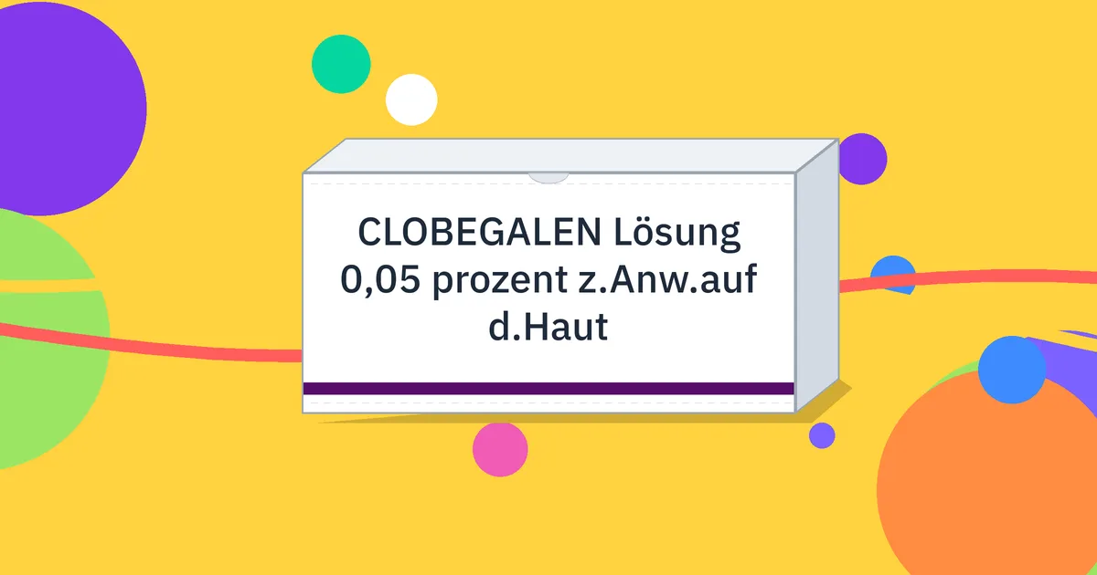 Symbolbild: Packung mit der Aufschrift CLOBEGALEN Lösung 0,05 prozent z.Anw.auf d.Haut (PZN 02662320) – Verfügbarkeit und Bezug in Apotheken in Frankfurt am Main