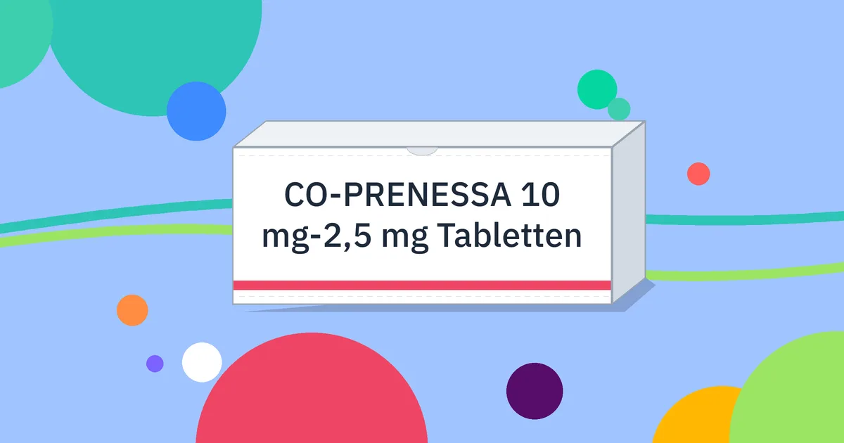Symbolbild: Packung mit der Aufschrift CO-PRENESSA 10 mg-2,5 mg Tabletten (PZN 19671843) – Verfügbarkeit und Bezug in Apotheken in Frankfurt am Main