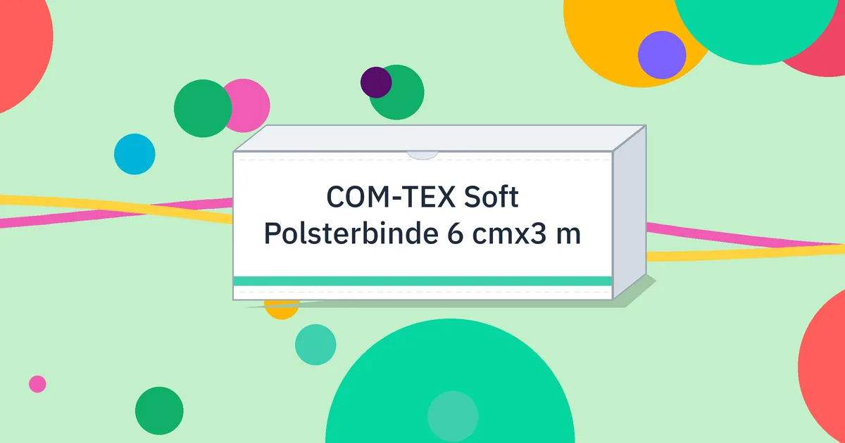 Symbolbild: Packung mit der Aufschrift COM-TEX Soft Polsterbinde 6 cmx3 m (PZN 04722871) – Verfügbarkeit und Bezug in Apotheken in Frankfurt am Main