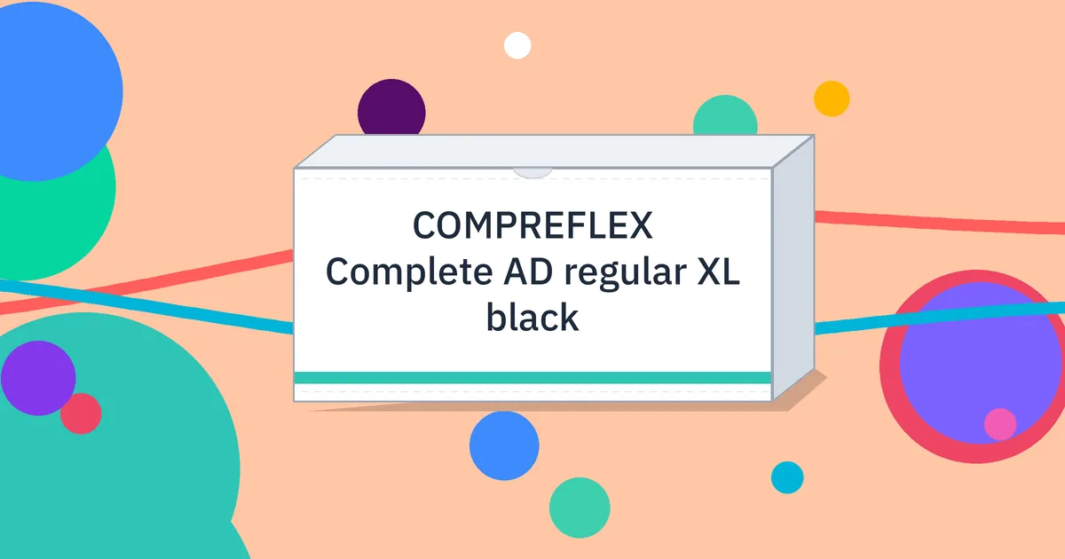 Symbolbild: Packung mit der Aufschrift COMPREFLEX Complete AD regular XL black (PZN 19535318) – Verfügbarkeit und Bezug in Apotheken in Frankfurt am Main