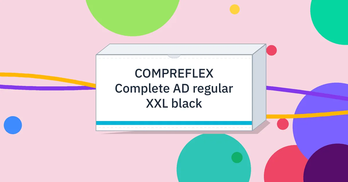 Symbolbild: Packung mit der Aufschrift COMPREFLEX Complete AD regular XXL black (PZN 19535330) – Verfügbarkeit und Bezug in Apotheken in Frankfurt am Main