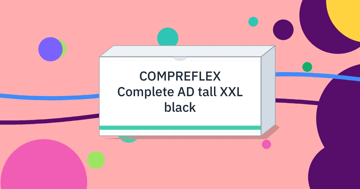 Symbolbild: Packung mit der Aufschrift COMPREFLEX Complete AD tall XXL black (PZN 19535347) – Verfügbarkeit und Bezug in Apotheken in Frankfurt am Main
