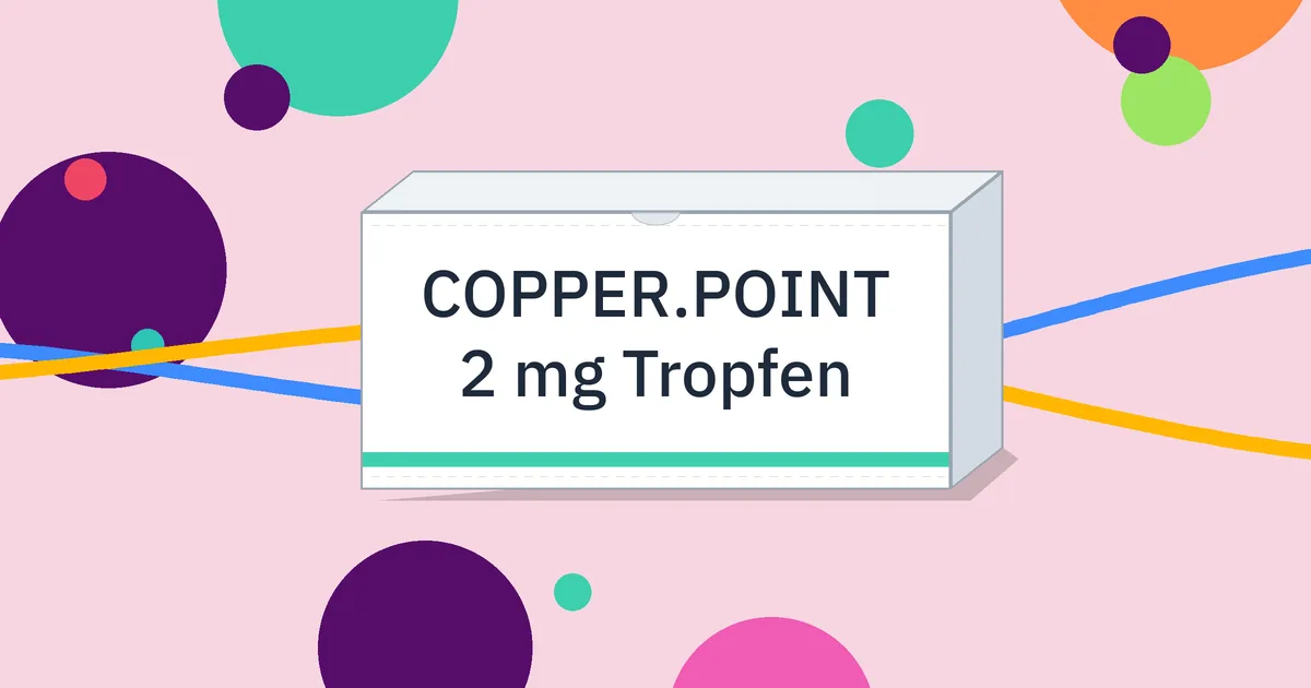 Symbolbild: Packung mit der Aufschrift COPPER.POINT 2 mg Tropfen (PZN 19158519) – Verfügbarkeit und Bezug in Apotheken in Frankfurt am Main