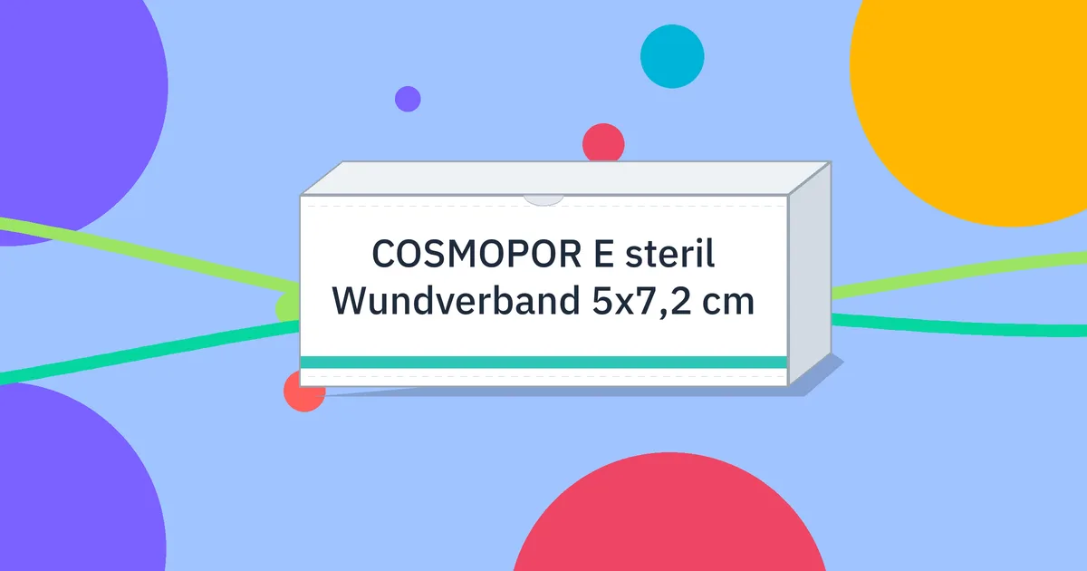 Symbolbild: Packung mit der Aufschrift COSMOPOR E steril Wundverband 5x7,2 cm (PZN 20551512) – Verfügbarkeit und Bezug in Apotheken in Frankfurt am Main