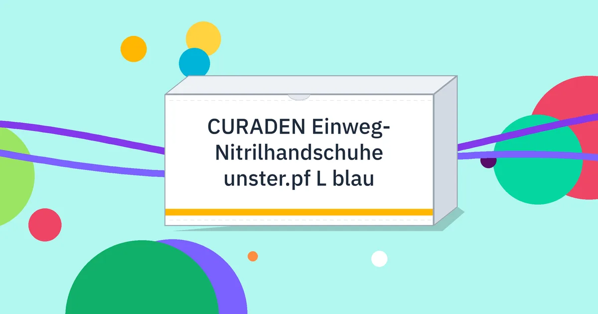 Symbolbild: Packung mit der Aufschrift CURADEN Einweg-Nitrilhandschuhe unster.pf L blau (PZN 18091919) – Verfügbarkeit und Bezug in Apotheken in Frankfurt am Main