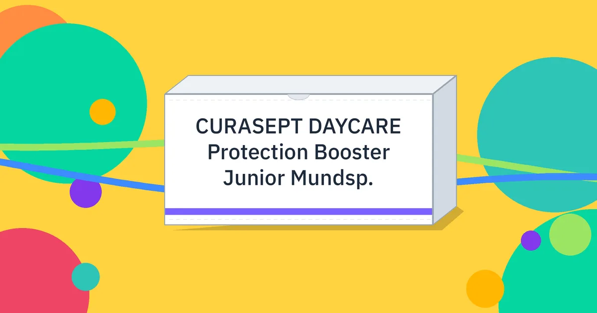 Symbolbild: Packung mit der Aufschrift CURASEPT DAYCARE Protection Booster Junior Mundsp. (PZN 18680202) – Verfügbarkeit und Bezug in Apotheken in Frankfurt am Main