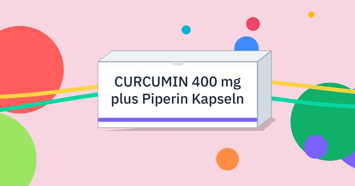 Symbolbild: Packung mit der Aufschrift CURCUMIN 400 mg plus Piperin Kapseln (PZN 15736913) – Verfügbarkeit und Bezug in Apotheken in Frankfurt am Main