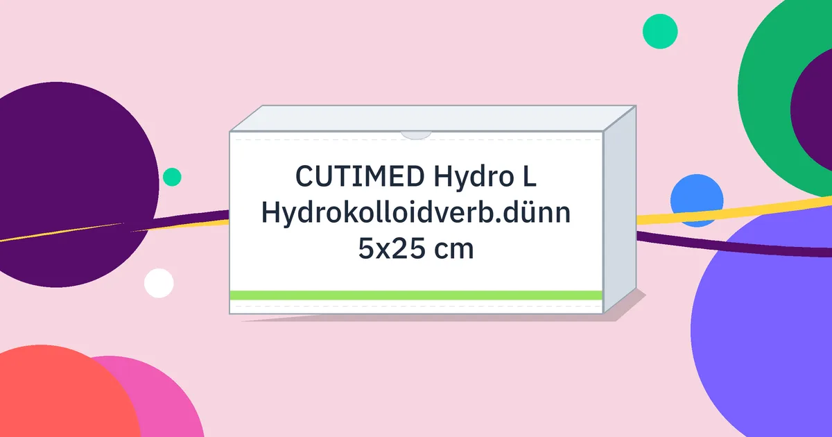 Symbolbild: Packung mit der Aufschrift CUTIMED Hydro L Hydrokolloidverb.dünn 5x25 cm (PZN 16828244) – Verfügbarkeit und Bezug in Apotheken in Frankfurt am Main