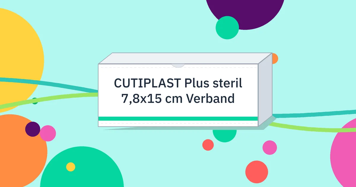 Symbolbild: Packung mit der Aufschrift CUTIPLAST Plus steril 7,8x15 cm Verband (PZN 12729290) – Verfügbarkeit und Bezug in Apotheken in Frankfurt am Main