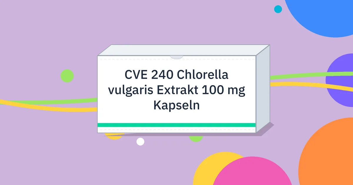 Symbolbild: Packung mit der Aufschrift CVE 240 Chlorella vulgaris Extrakt 100 mg Kapseln (PZN 07031995) – Verfügbarkeit und Bezug in Apotheken in Frankfurt am Main