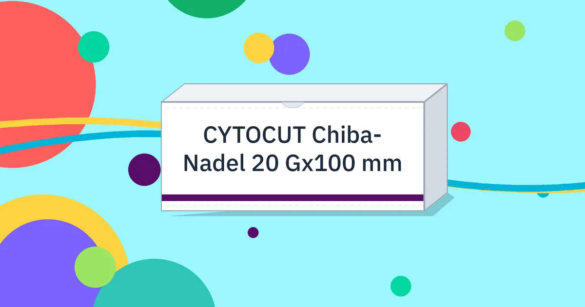 Symbolbild: Packung mit der Aufschrift CYTOCUT Chiba-Nadel 20 Gx100 mm (PZN 19735299) – Verfügbarkeit und Bezug in Apotheken in Frankfurt am Main