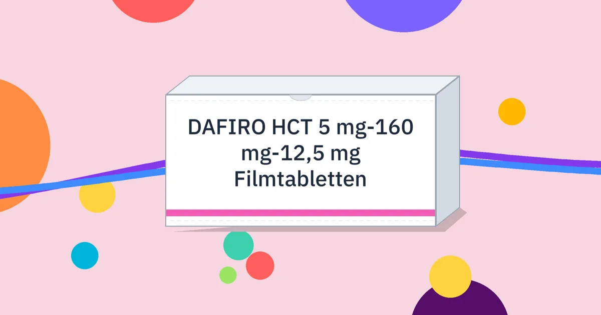 Symbolbild: Packung mit der Aufschrift DAFIRO HCT 5 mg-160 mg-12,5 mg Filmtabletten (PZN 11054571) – Verfügbarkeit und Bezug in Apotheken in Frankfurt am Main