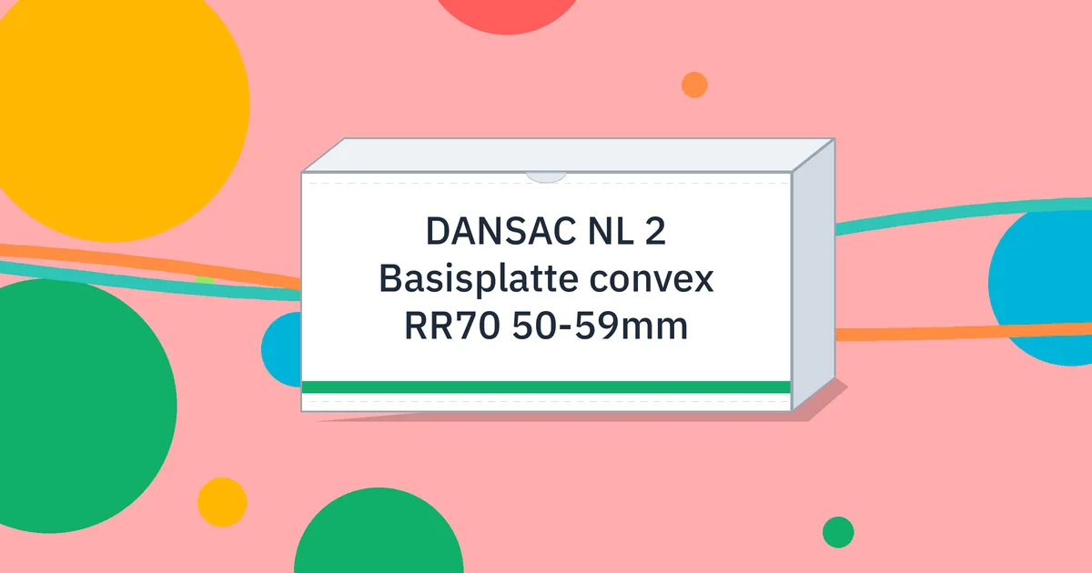 Symbolbild: Packung mit der Aufschrift DANSAC NL 2 Basisplatte convex RR70 50-59mm (PZN 09900797) – Verfügbarkeit und Bezug in Apotheken in Frankfurt am Main