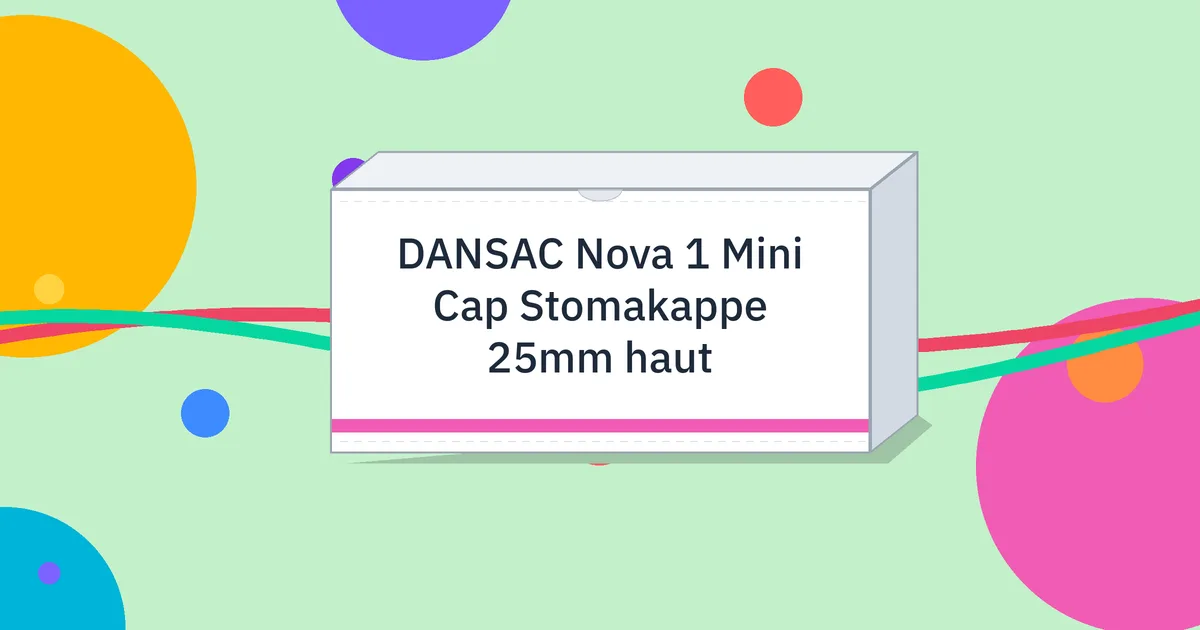 Symbolbild: Packung mit der Aufschrift DANSAC Nova 1 Mini Cap Stomakappe 25mm haut (PZN 01985334) – Verfügbarkeit und Bezug in Apotheken in Frankfurt am Main