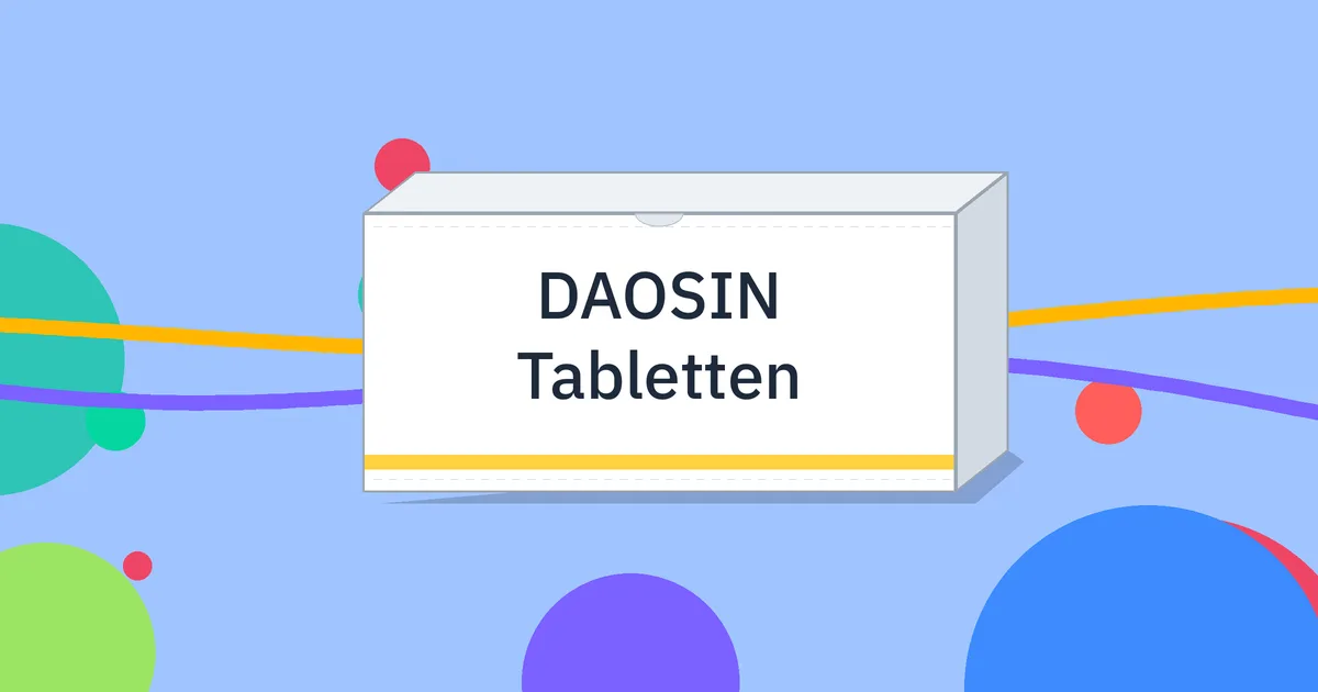 Symbolbild: Packung mit der Aufschrift DAOSIN Tabletten (PZN 16790547) – Verfügbarkeit und Bezug in Apotheken in Frankfurt am Main
