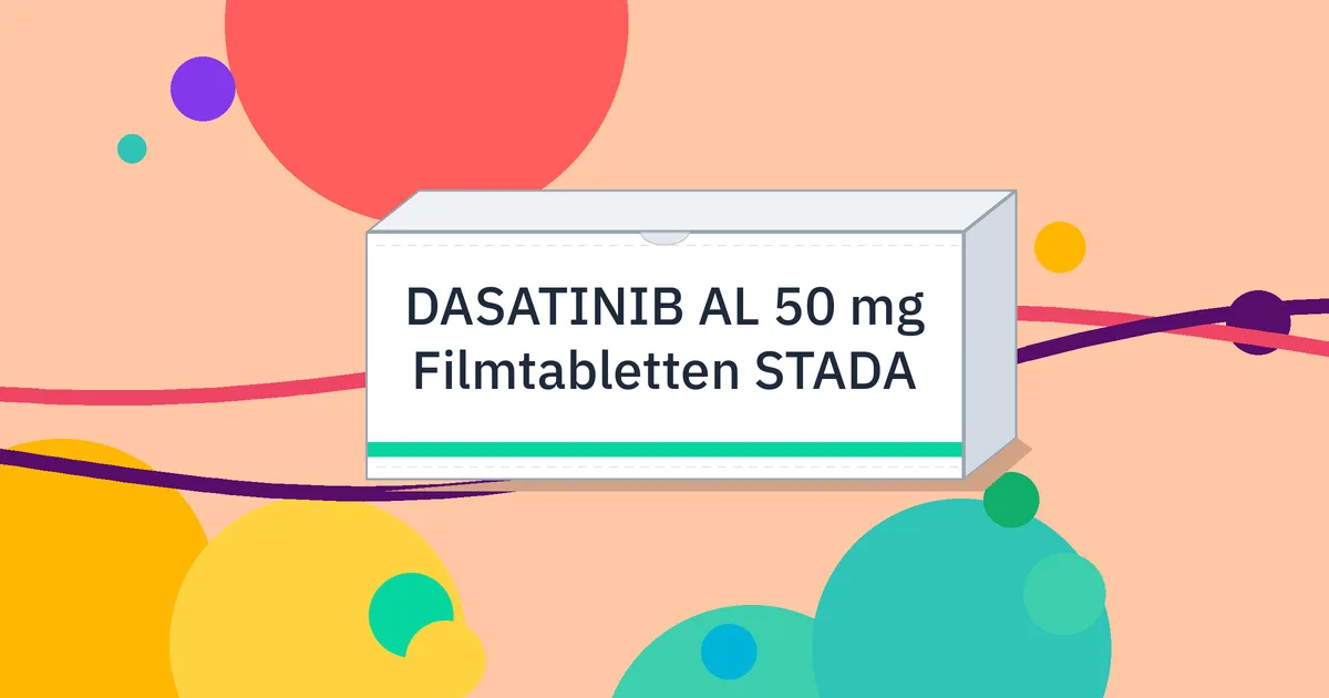 Symbolbild: Packung mit der Aufschrift DASATINIB AL 50 mg Filmtabletten STADA (PZN 14441050) – Verfügbarkeit und Bezug in Apotheken in Frankfurt am Main