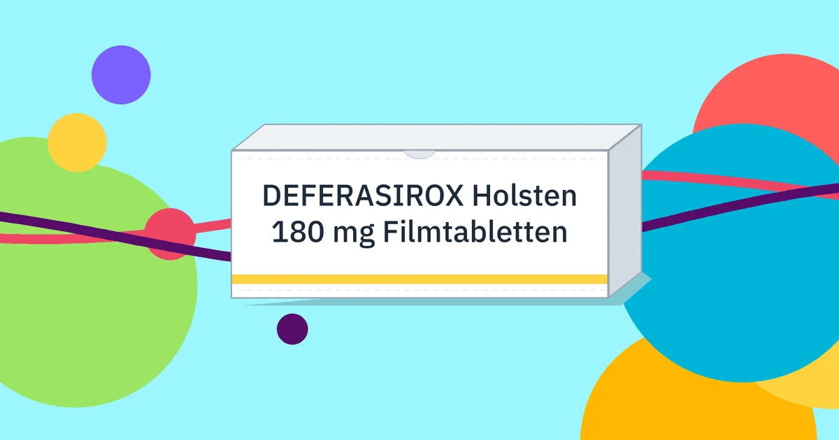 Symbolbild: Packung mit der Aufschrift DEFERASIROX Holsten 180 mg Filmtabletten (PZN 17825621) – Verfügbarkeit und Bezug in Apotheken in Frankfurt am Main