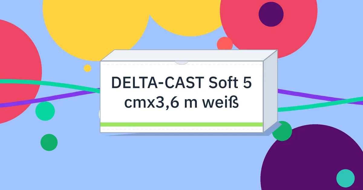 Symbolbild: Packung mit der Aufschrift DELTA-CAST Soft 5 cmx3,6 m weiß (PZN 09275715) – Verfügbarkeit und Bezug in Apotheken in Frankfurt am Main
