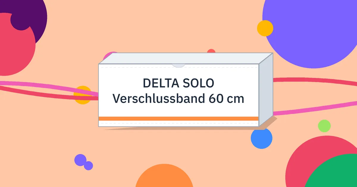 Symbolbild: Packung mit der Aufschrift DELTA SOLO Verschlussband 60 cm (PZN 04991594) – Verfügbarkeit und Bezug in Apotheken in Frankfurt am Main