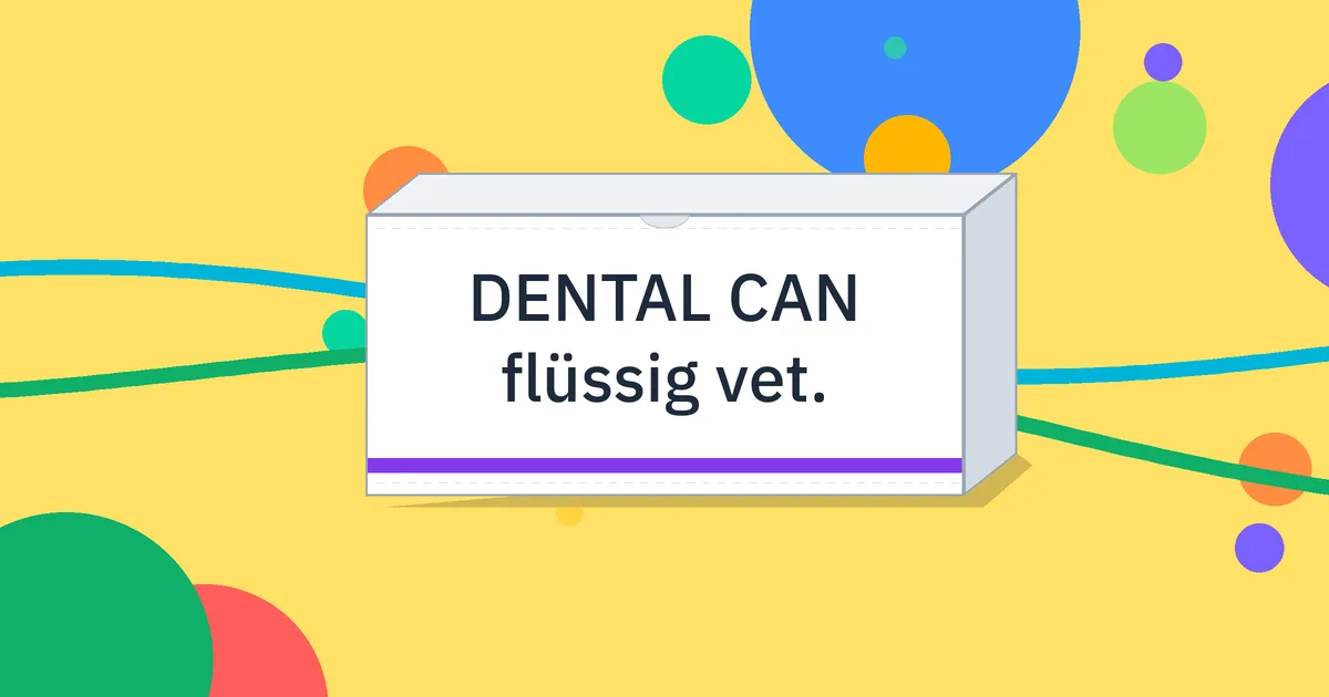 Symbolbild: Packung mit der Aufschrift DENTAL CAN flüssig vet. (PZN 03841800) – Verfügbarkeit und Bezug in Apotheken in Frankfurt am Main