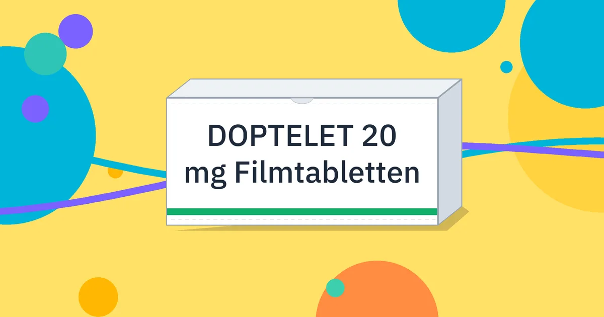 Symbolbild: Packung mit der Aufschrift DOPTELET 20 mg Filmtabletten (PZN 16652667) – Verfügbarkeit und Bezug in Apotheken in Frankfurt am Main