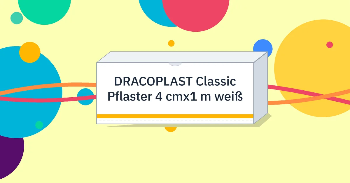 Symbolbild: Packung mit der Aufschrift DRACOPLAST Classic Pflaster 4 cmx1 m weiß (PZN 19280870) – Verfügbarkeit und Bezug in Apotheken in Frankfurt am Main