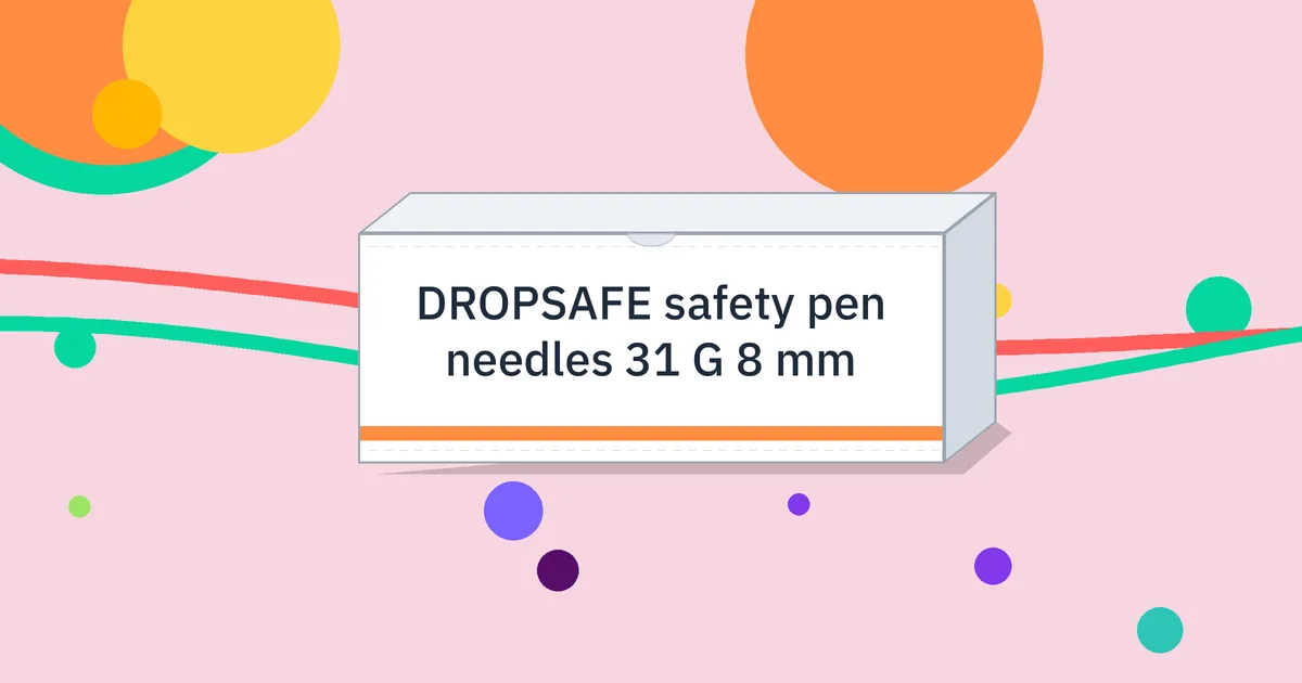 Symbolbild: Packung mit der Aufschrift DROPSAFE safety pen needles 31 G 8 mm (PZN 20012962) – Verfügbarkeit und Bezug in Apotheken in Frankfurt am Main