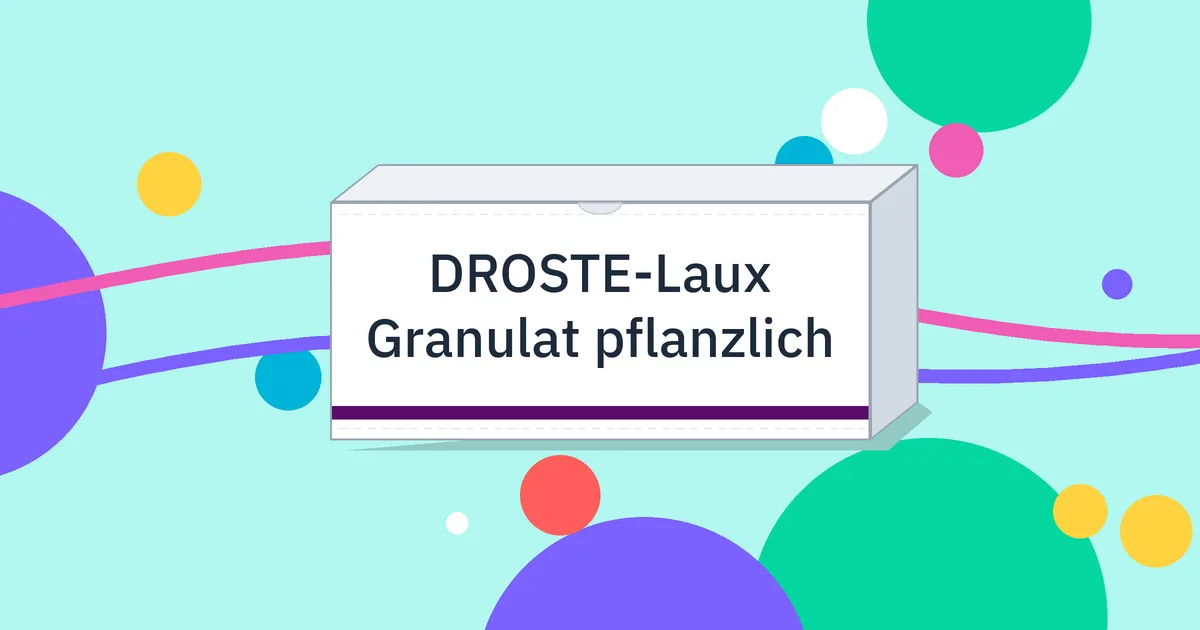 Symbolbild: Packung mit der Aufschrift DROSTE-Laux Granulat pflanzlich (PZN 01899072) – Verfügbarkeit und Bezug in Apotheken in Frankfurt am Main