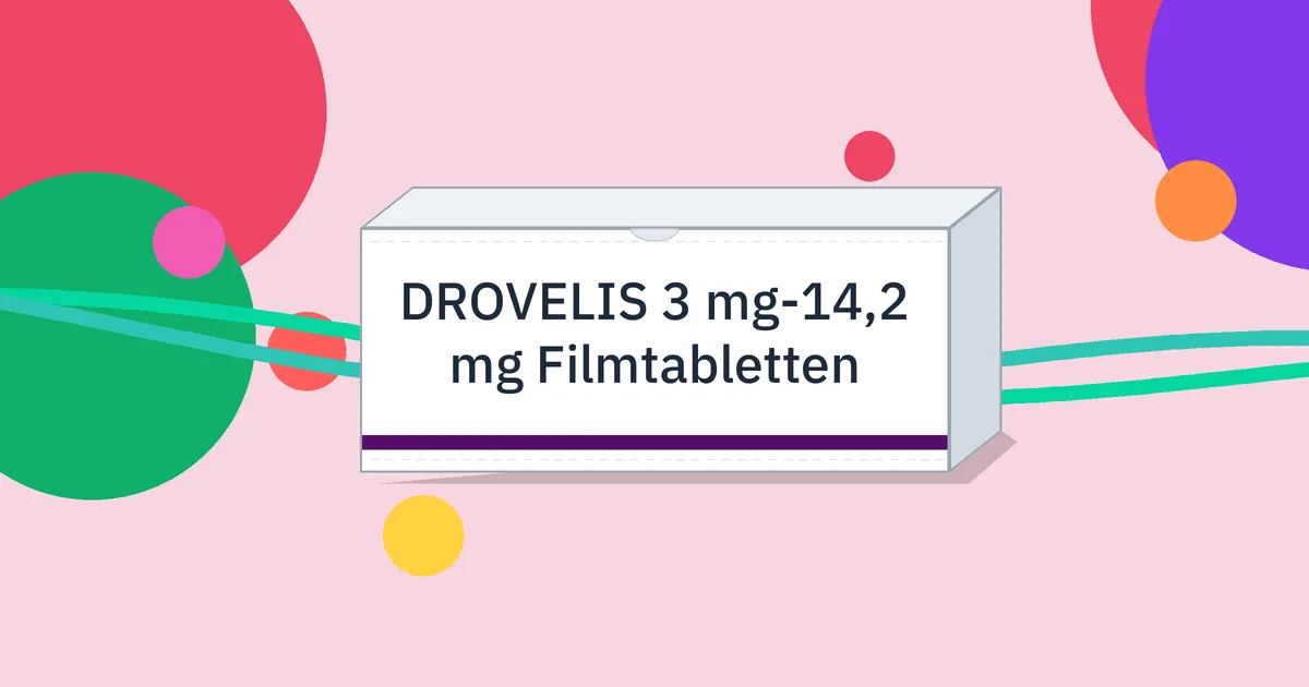 Symbolbild: Packung mit der Aufschrift DROVELIS 3 mg-14,2 mg Filmtabletten (PZN 17293265) – Verfügbarkeit und Bezug in Apotheken in Frankfurt am Main