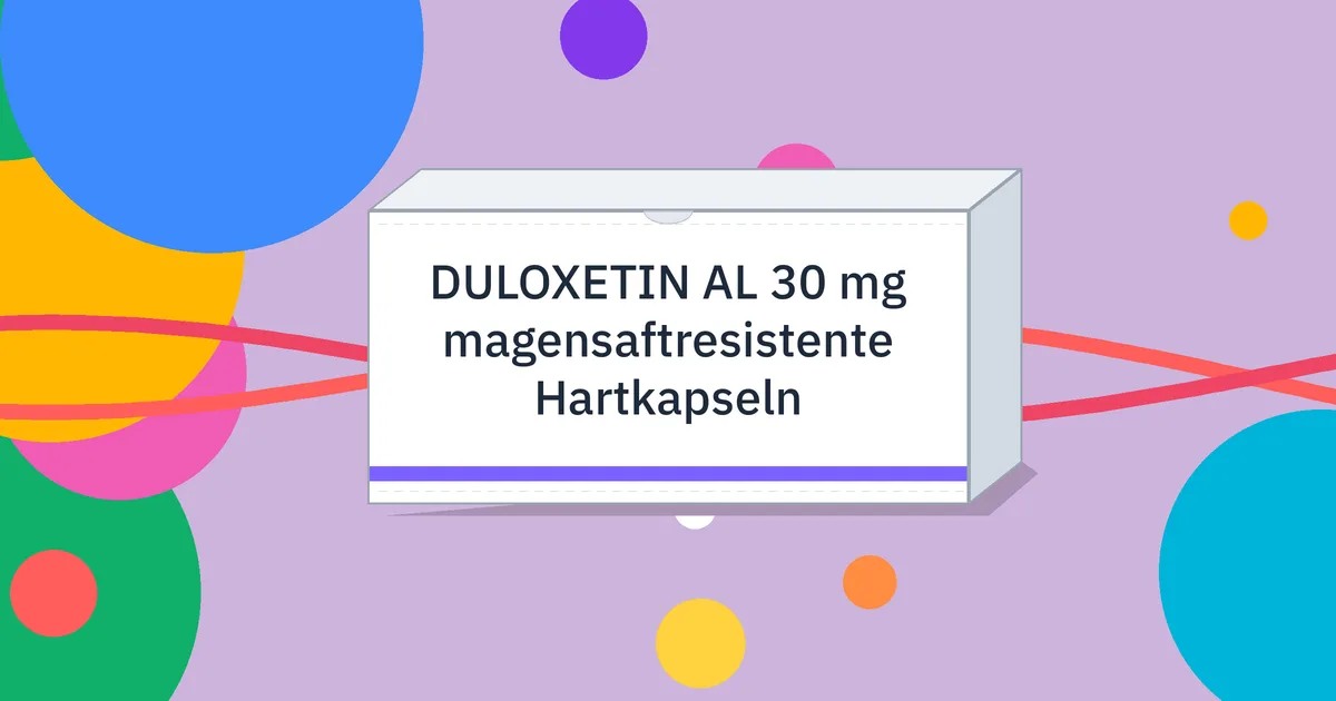 Symbolbild: Packung mit der Aufschrift DULOXETIN AL 30 mg magensaftresistente Hartkapseln (PZN 11188656) – Verfügbarkeit und Bezug in Apotheken in Frankfurt am Main