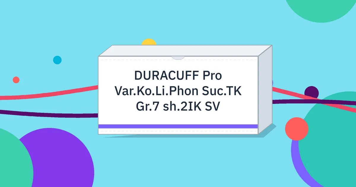 Symbolbild: Packung mit der Aufschrift DURACUFF Pro Var.Ko.Li.Phon Suc.TK Gr.7 sh.2IK SV (PZN 19244644) – Verfügbarkeit und Bezug in Apotheken in Frankfurt am Main