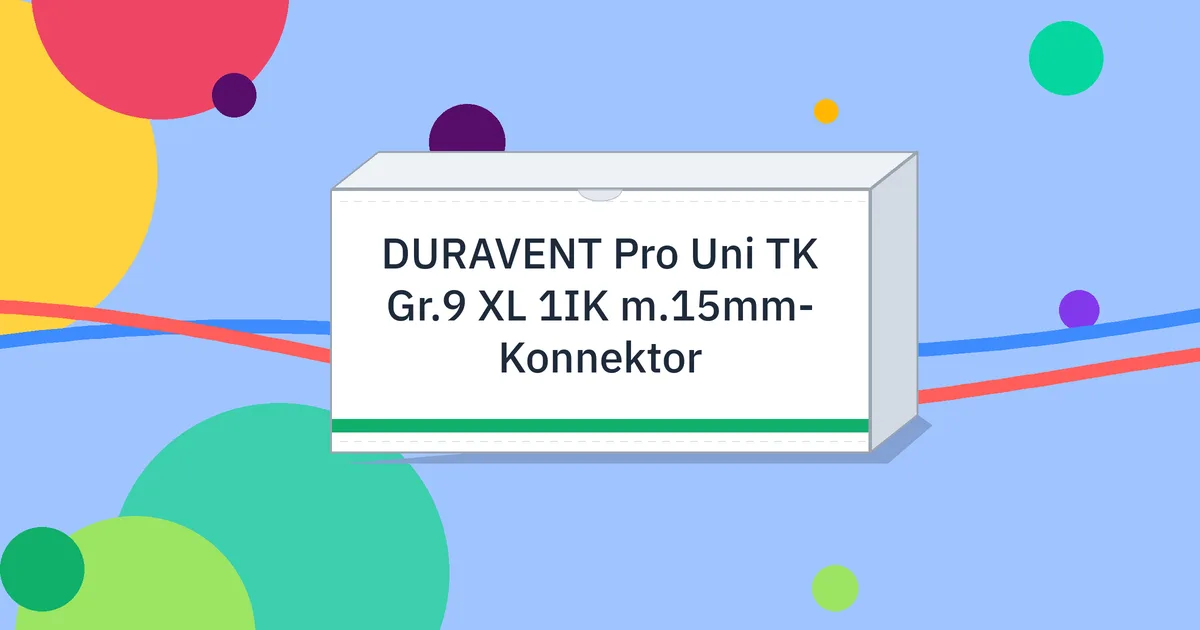 Symbolbild: Packung mit der Aufschrift DURAVENT Pro Uni TK Gr.9 XL 1IK m.15mm-Konnektor (PZN 19242935) – Verfügbarkeit und Bezug in Apotheken in Frankfurt am Main