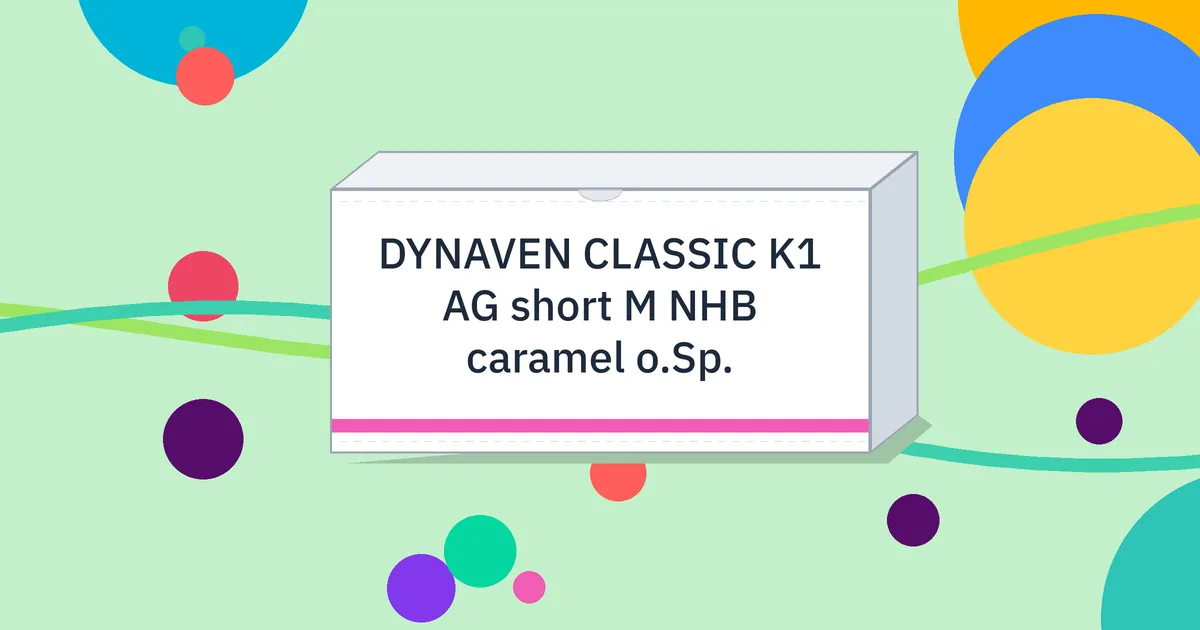 Symbolbild: Packung mit der Aufschrift DYNAVEN CLASSIC K1 AG short M NHB caramel o.Sp. (PZN 18415486) – Verfügbarkeit und Bezug in Apotheken in Frankfurt am Main