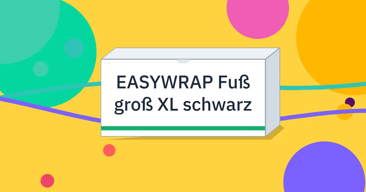 Symbolbild: Packung mit der Aufschrift EASYWRAP Fuß groß XL schwarz (PZN 18748561) – Verfügbarkeit und Bezug in Apotheken in Frankfurt am Main