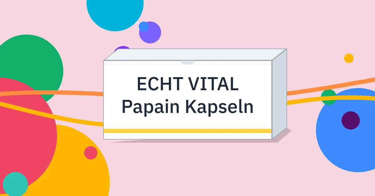 Symbolbild: Packung mit der Aufschrift ECHT VITAL Papain Kapseln (PZN 11847998) – Verfügbarkeit und Bezug in Apotheken in Frankfurt am Main