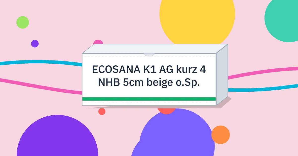Symbolbild: Packung mit der Aufschrift ECOSANA K1 AG kurz 4 NHB 5cm beige o.Sp. (PZN 04728276) – Verfügbarkeit und Bezug in Apotheken in Frankfurt am Main