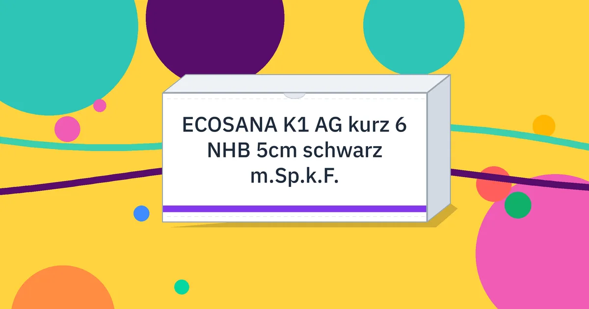 Symbolbild: Packung mit der Aufschrift ECOSANA K1 AG kurz 6 NHB 5cm schwarz m.Sp.k.F. (PZN 04729614) – Verfügbarkeit und Bezug in Apotheken in Frankfurt am Main