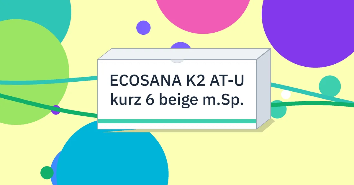 Symbolbild: Packung mit der Aufschrift ECOSANA K2 AT-U kurz 6 beige m.Sp. (PZN 01590280) – Verfügbarkeit und Bezug in Apotheken in Frankfurt am Main