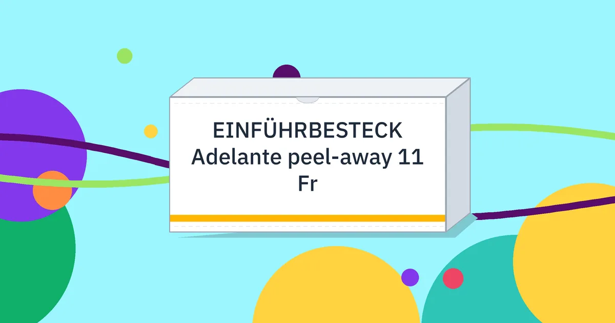 Symbolbild: Packung mit der Aufschrift EINFÜHRBESTECK Adelante peel-away 11 Fr (PZN 13574197) – Verfügbarkeit und Bezug in Apotheken in Frankfurt am Main