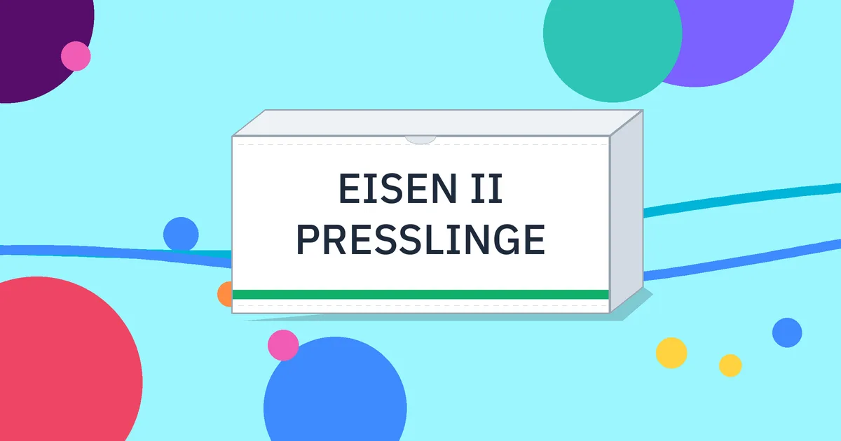Symbolbild: Packung mit der Aufschrift EISEN II PRESSLINGE (PZN 14040256) – Verfügbarkeit und Bezug in Apotheken in Frankfurt am Main