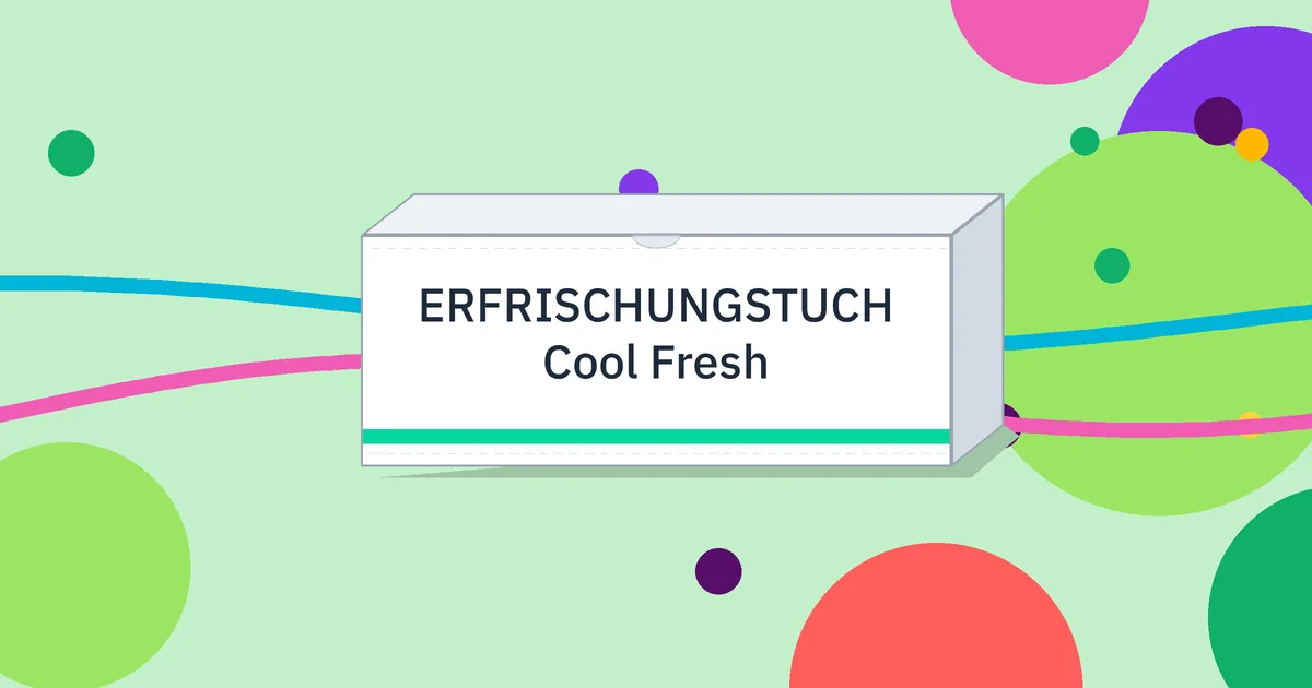 Symbolbild: Packung mit der Aufschrift ERFRISCHUNGSTUCH Cool Fresh (PZN 07307144) – Verfügbarkeit und Bezug in Apotheken in Frankfurt am Main