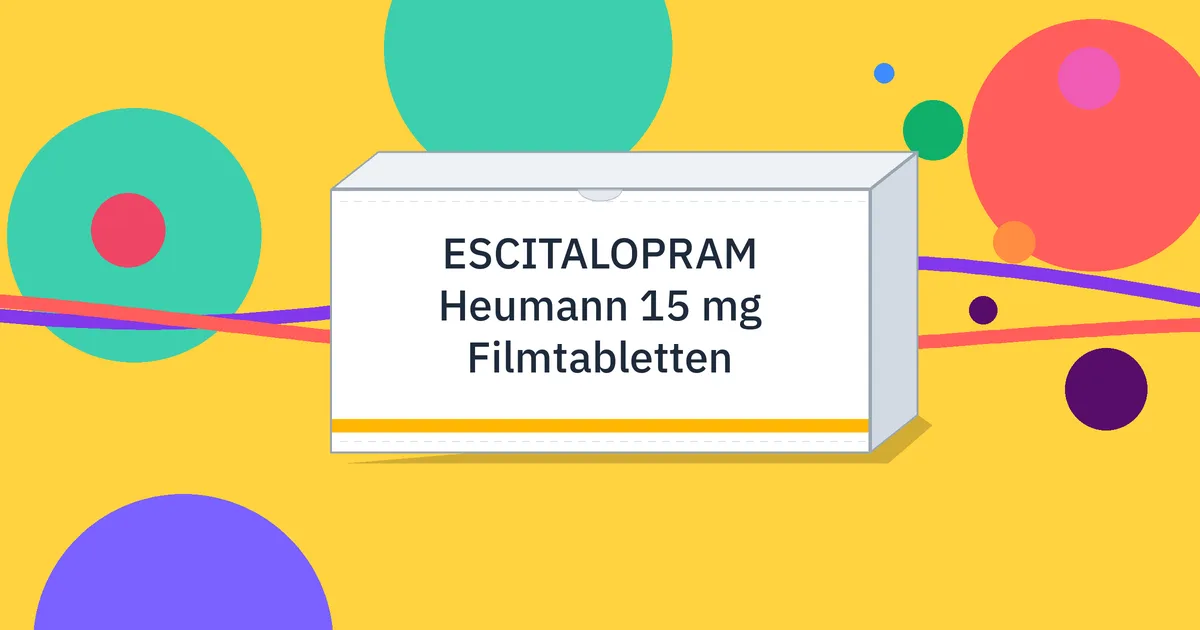 Symbolbild: Packung mit der Aufschrift ESCITALOPRAM Heumann 15 mg Filmtabletten (PZN 11101885) – Verfügbarkeit und Bezug in Apotheken in Frankfurt am Main