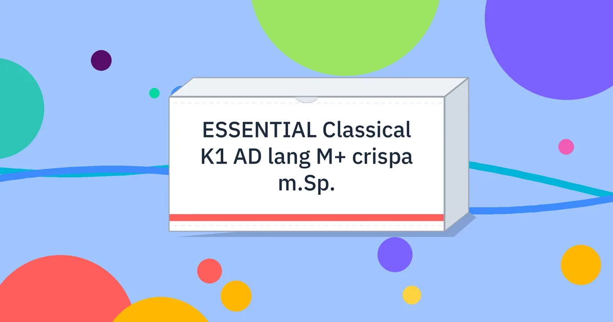 Symbolbild: Packung mit der Aufschrift ESSENTIAL Classical K1 AD lang M+ crispa m.Sp. (PZN 17000205) – Verfügbarkeit und Bezug in Apotheken in Frankfurt am Main